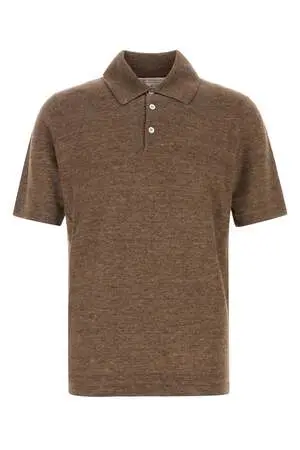 Brunello Cucinelli Melange Linen Blend Polo Shirt - Brown
