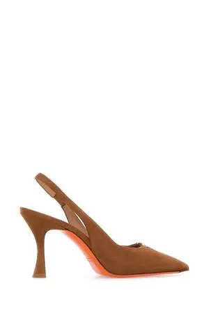 Santoni Suede Slingback Pumps With Stiletto Heel - Light Brown