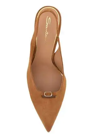 Santoni Suede Slingback Pumps With Stiletto Heel - Light Brown