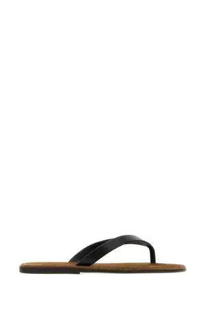 THE ROW Leather Thong Slippers - Black