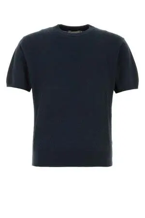 Canali Dark Cotton Blend Ribbed Crew Neck Sweater