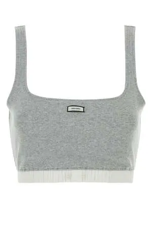 ENTIRE STUDIOS Ribbed Stretch Cotton Crop-top With Gathered Elastic Hem - Grey