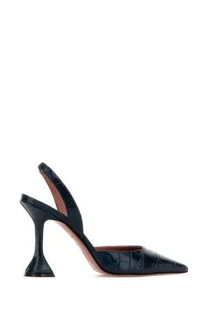 Amina Muaddi Crocodile Embossed Leather Slingback Pumps