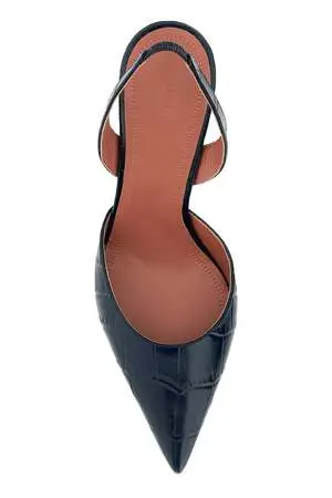 Amina Muaddi Crocodile Embossed Leather Slingback Pumps