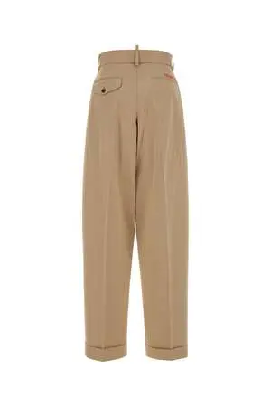 Dsquared2 Beige Gabardine Embroidered Logo Trousers - Light Brown