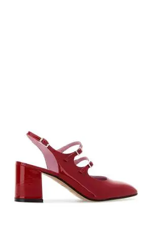 CAREL Patent Leather Slingback Pumps With Decorative Straps And Block Heel - Red