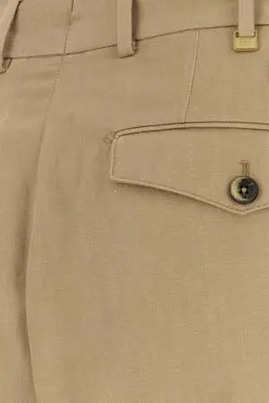 PT TORINO Camel Cotton Tailored Trousers With Metal Logo Detail - Light Brown