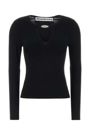 Alexander Wang Stretch Viscose Blend Long Sleeve T-shirt With Metal Plate Detail