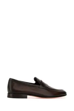 Santoni Dark Leather Sullivan Loafers - Brown