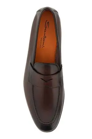 Santoni Dark Leather Sullivan Loafers - Brown