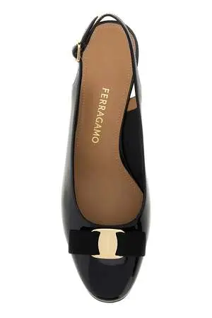 FERRAGAMO Patent Leather Slingback Pumps With Vera Bow Detail - Black