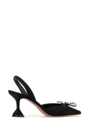Amina Muaddi Satin Rosie Slingback Pumps With Jewel Bow