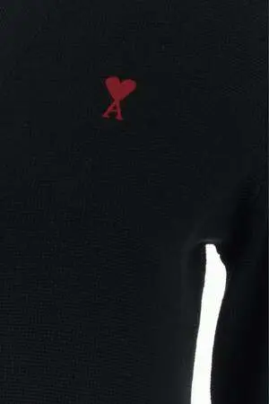 Ami Wool Cardigan With Embroidered Logo - Black