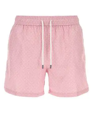 Fedeli Printed Polyester Swimming Shorts - White