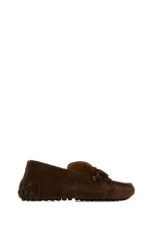 TOD'S Suede Loafers With Embossed Logo - Brown