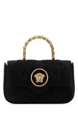 Versace Satin Handbag With Rhinestone Embellishments And Medusa Detail