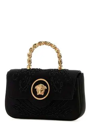 Versace Satin Handbag With Rhinestone Embellishments And Medusa Detail