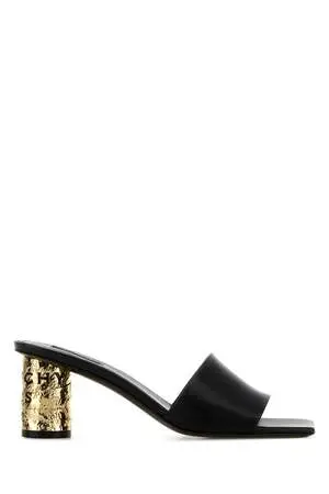 Givenchy Leather Tape Mules With Logo Metal Heel - Black