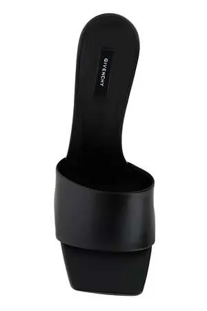 Givenchy Leather Tape Mules With Logo Metal Heel - Black