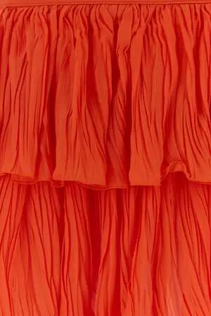 Blumarine Coral Crepe Mini Skirt With Ruffles