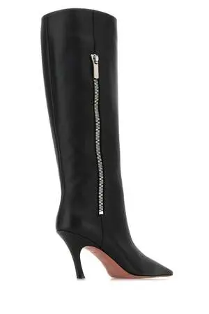 Amina Muaddi Leather Mona Boots - Black