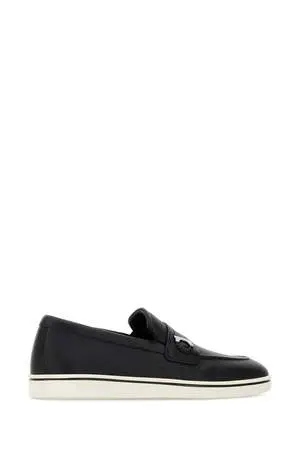 FERRAGAMO Gancini Detail Pebble Calf Leather Loafers - Black