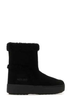 Moon Boot Suede Ankle Boots With Shearling Detail - Black