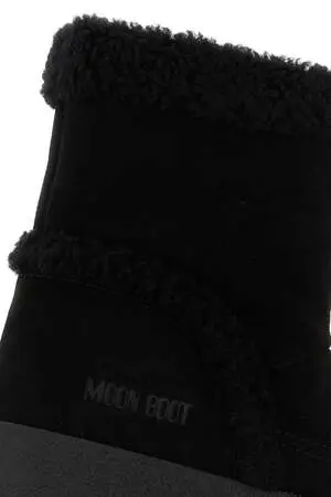 Moon Boot Suede Ankle Boots With Shearling Detail - Black