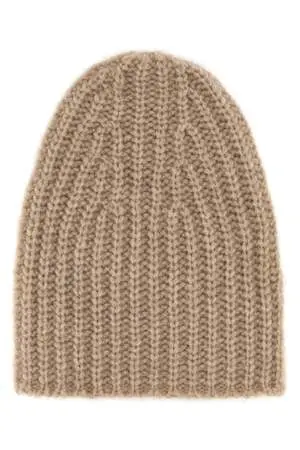 THE ROW Ribbed Cashmere Beanie Hat - Light Brown