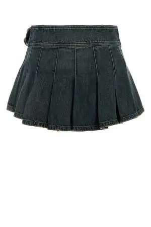 Balenciaga Pleated Denim Mini Skirt With Buckled Belt