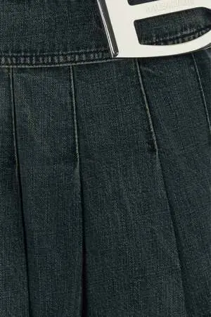 Balenciaga Pleated Denim Mini Skirt With Buckled Belt