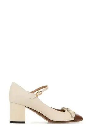 Valentino Garavani Ivory Leather Vlogo Signature Mary Jane Pumps With Bow Detail