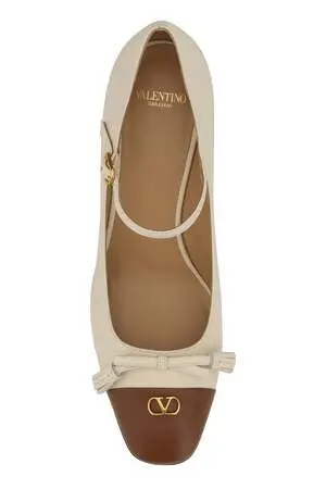 Valentino Garavani Ivory Leather Vlogo Signature Mary Jane Pumps With Bow Detail