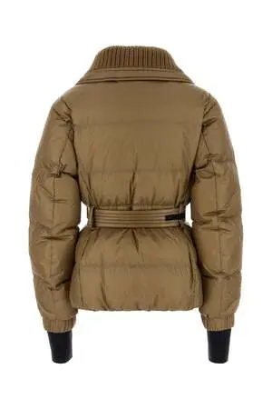 Moncler Quilted Down Jacket With Contrasting Logo - Light Brown