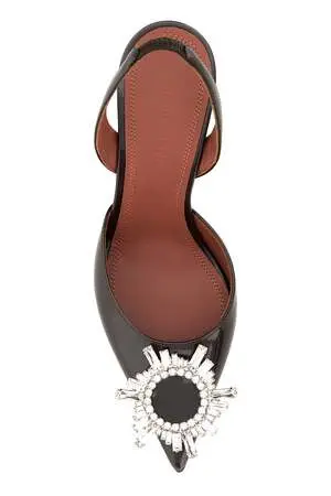 Amina Muaddi Leather Slingback Pumps With Jewel Detail - Brown
