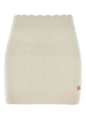 Chloé Wool Blend Mini Skirt With Embroidered Logo - White