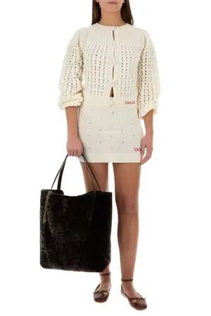 Chloé Wool Blend Mini Skirt With Embroidered Logo