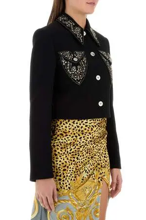 Versace Wool Blend Blazer With Embellished Collar And Pockets