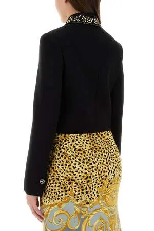 Versace Wool Blend Blazer With Embellished Collar And Pockets