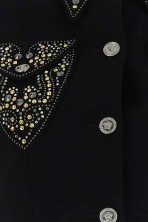 Versace Wool Blend Blazer With Embellished Collar And Pockets