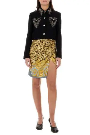 Versace Wool Blend Blazer With Embellished Collar And Pockets