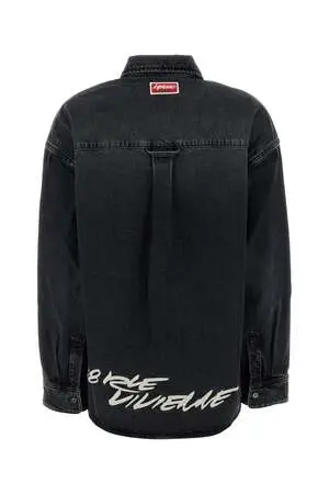 Kenzo Boke Flower Embroidered Stretch Denim Shirt