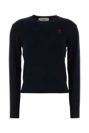Ami Midnight Wool Sweater With De Coeur Embroidery