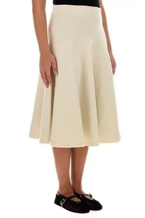 Alaïa Ivory Stretch Cashmere Blend Flared Skirt