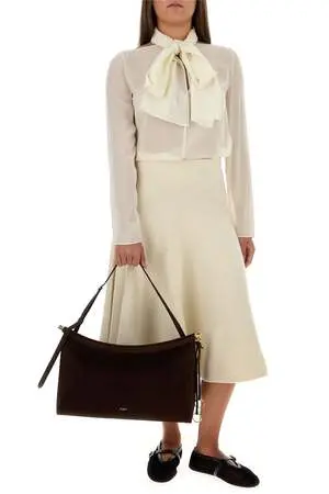 Alaïa Ivory Stretch Cashmere Blend Flared Skirt