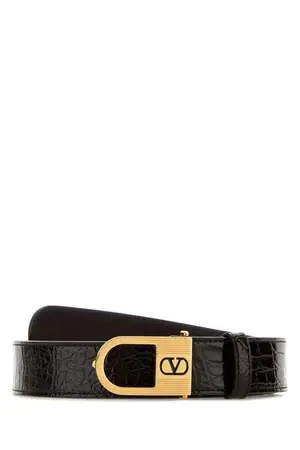 Valentino Garavani Alligator Leather Belt With Vlogo Buckle - Brown
