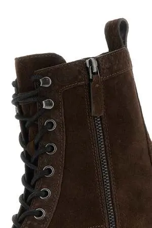 Tory Burch Suede Lace-up Ankle Boots With Embossed Logo - Brown