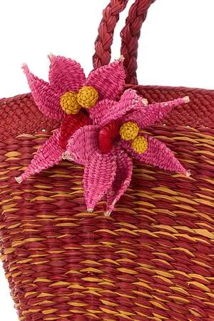 AMOR Y MEZCAL Raffia Bucket Bag With Floral Applique