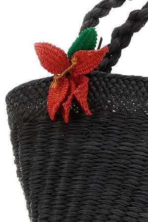 AMOR Y MEZCAL Raffia Bucket Bag With Floral Applique