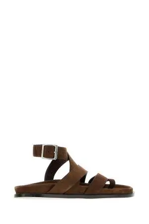 ALOHAS Suede Thong Sandals With Adjustable Ankle Strap - Brown